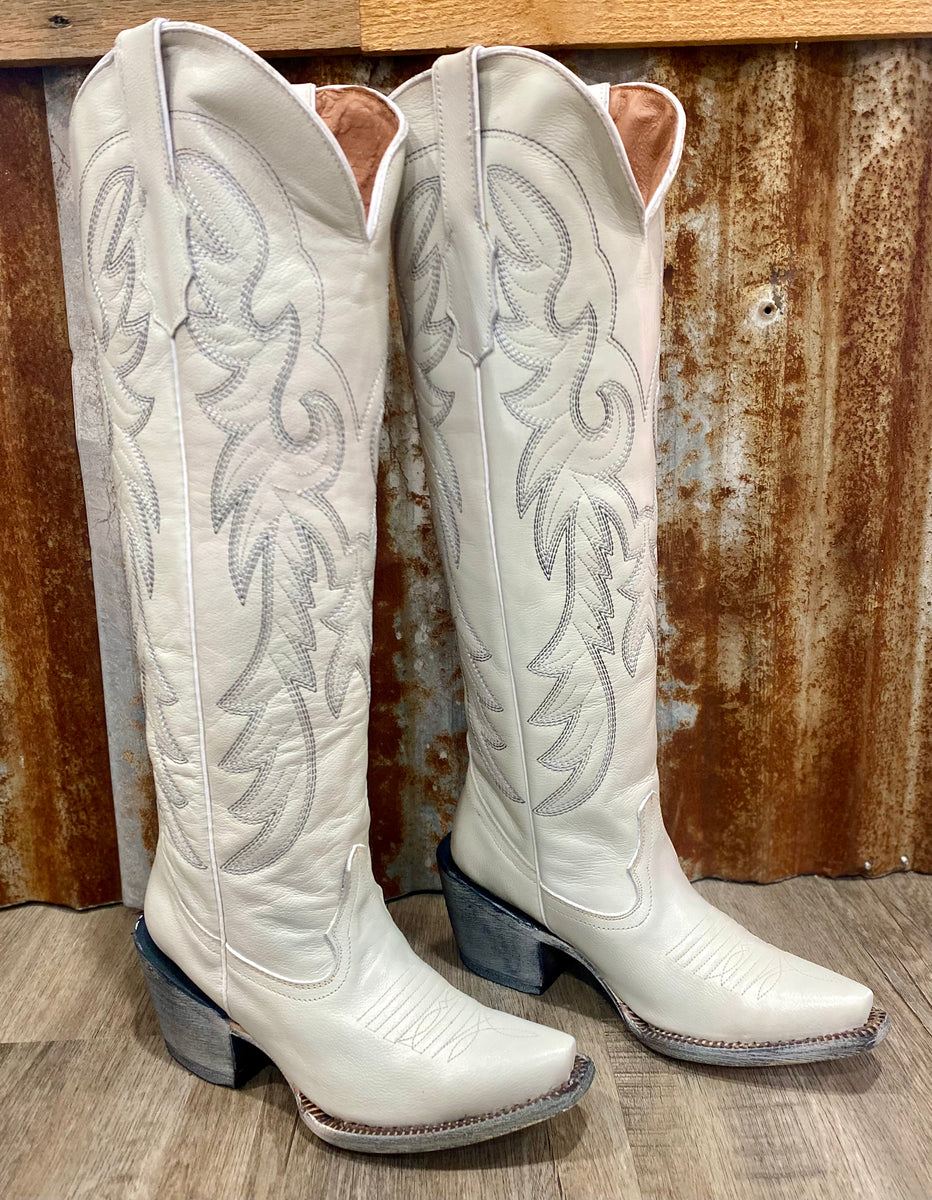Tanner Mark “Cheyenne” Ladies White Knee High Boots – Mule Barn Boutique